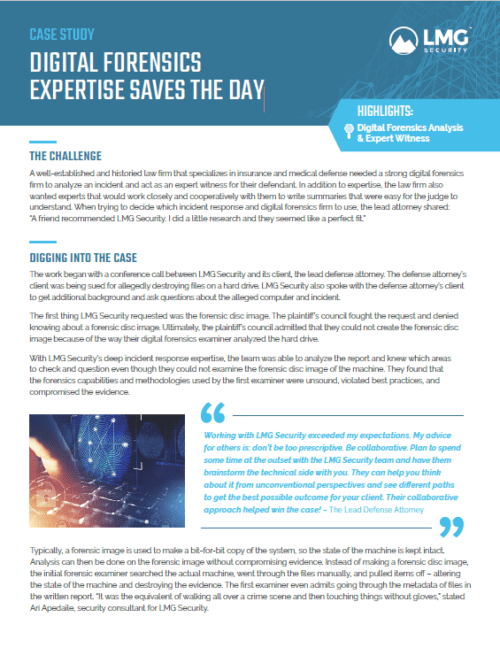 Case Study - Digital Forensics Expertise Saves the Day | LMG Security